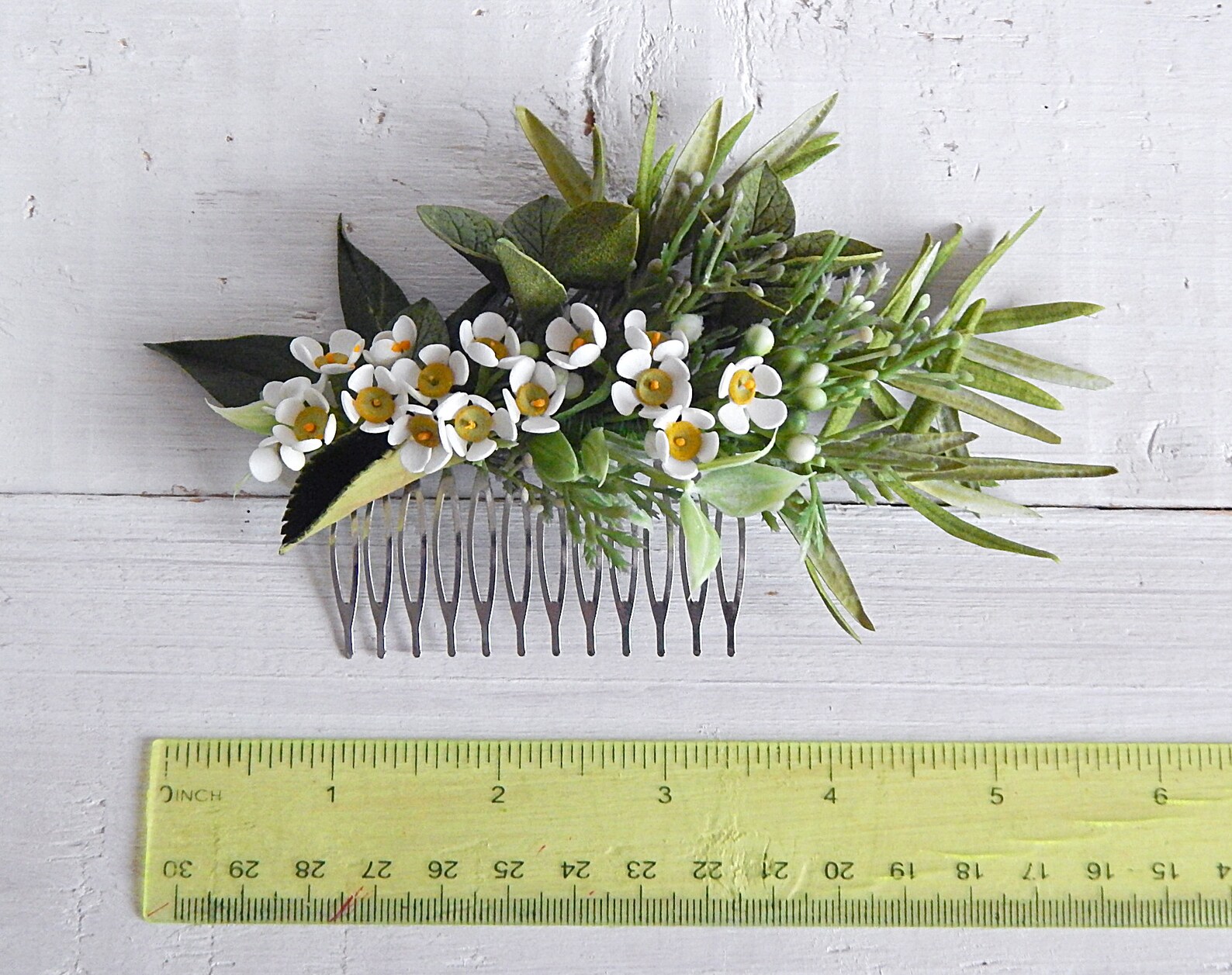 White Green Flower Hair Comb Greenery Wedding Hair Comb Bridal - Etsy