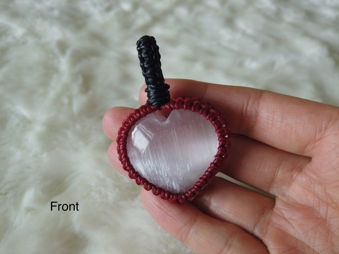 Macrame Selenite Heart Shape Waxed Cord Pendant Necklace - Etsy