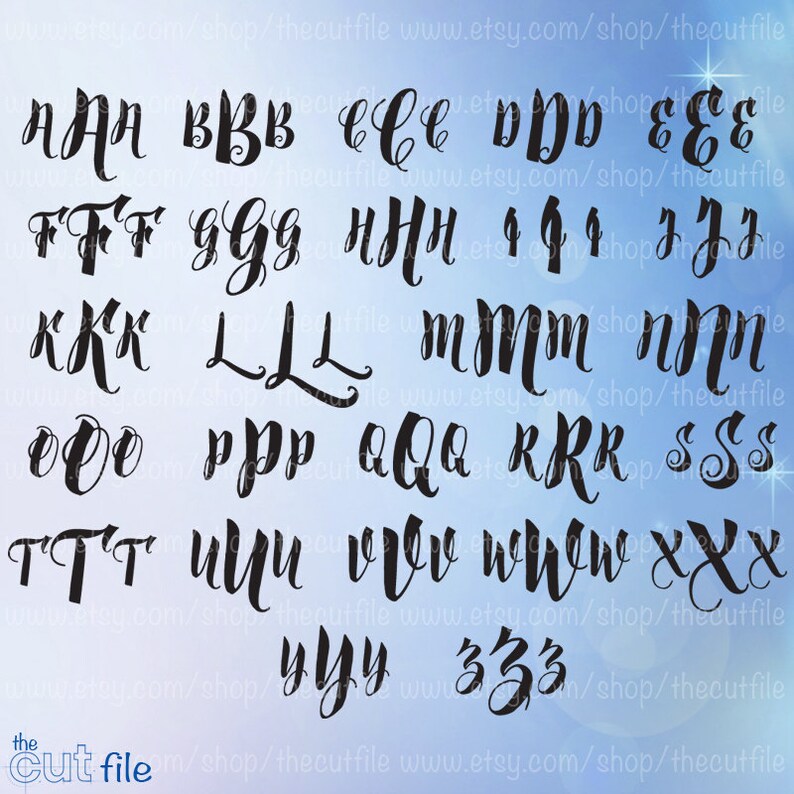 Script Monogram Font cutting file Alphabet cut file set in | Etsy