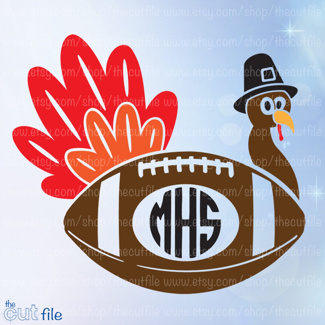 Football Turkey SVG Thanksgiving Monogram Frame Pilgrim - Etsy