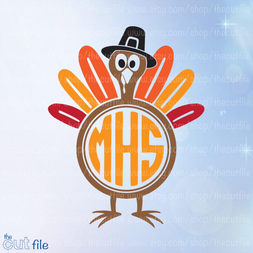 Thanksgiving Turkey Monogram Frame, Turkey Dxf Svg, Pilgrim Turkey Cut ...