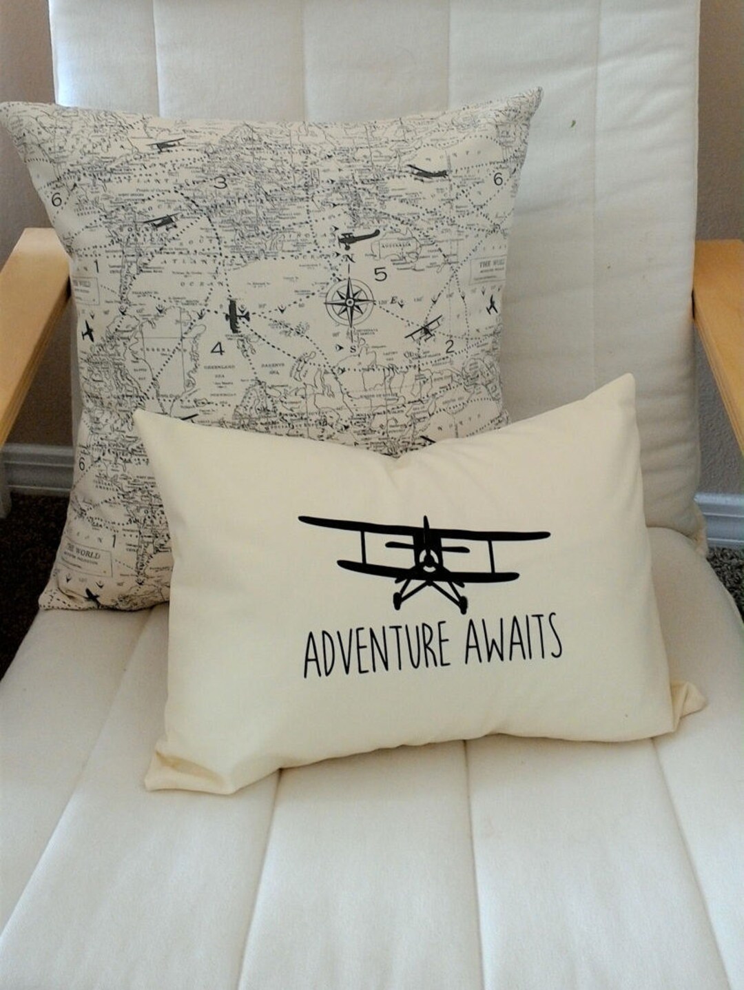 Plane Pillow Adventure Awaits Pillow Nursery Decor Baby Shower Gift ...