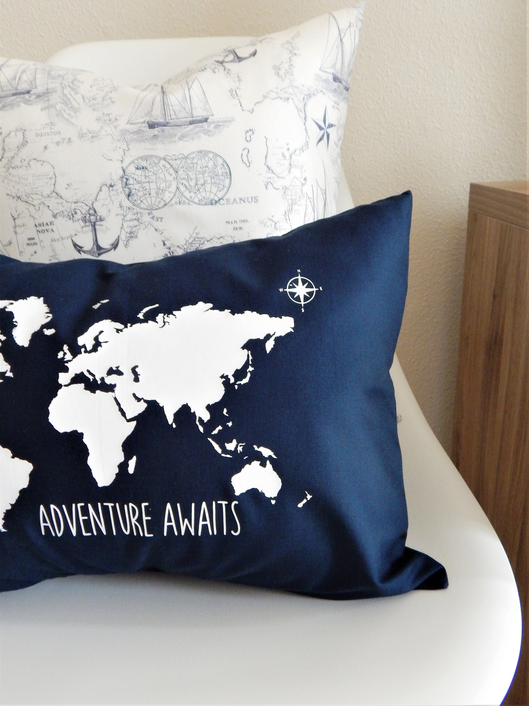 Adventure Awaits Pillow World Map Pillow Nautical Pillow - Etsy