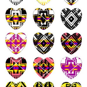 1" Heart Navajo American Tribal Patterns for Epoxy or Glass Cabs (2 ...