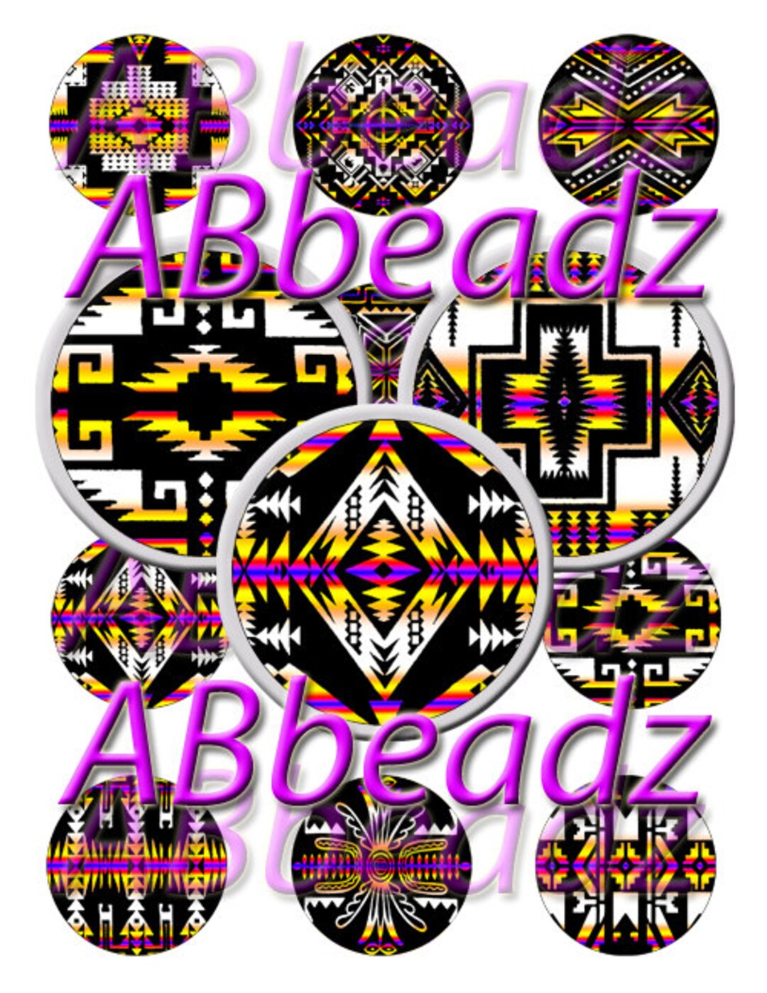 12 - 2 Inch Round Banded Fire Colors Native American Inspired for Glass ...