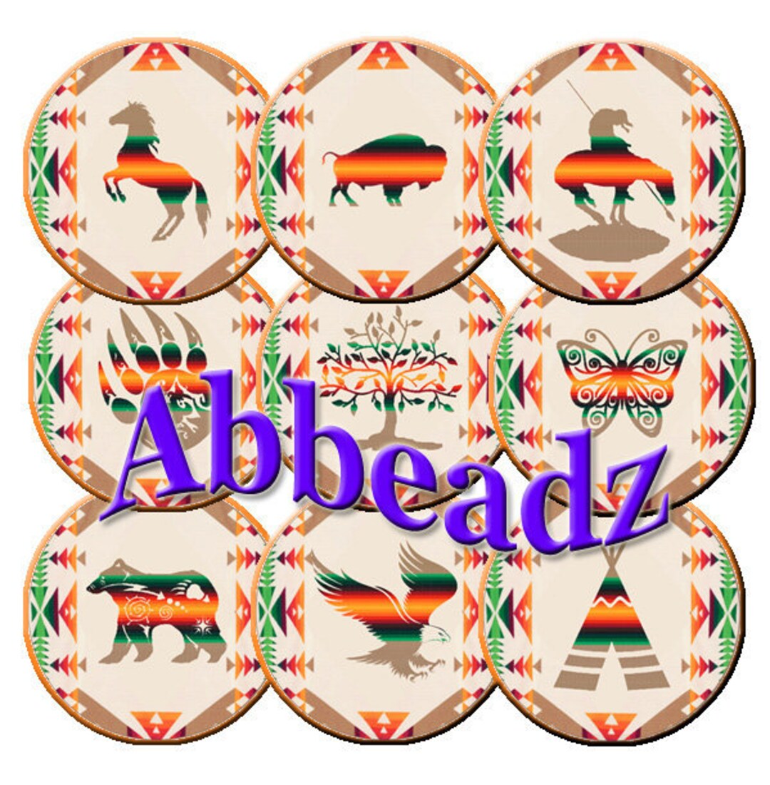 27 - 1 Inch Round Paired Native American Designs Digital Images (1 ...