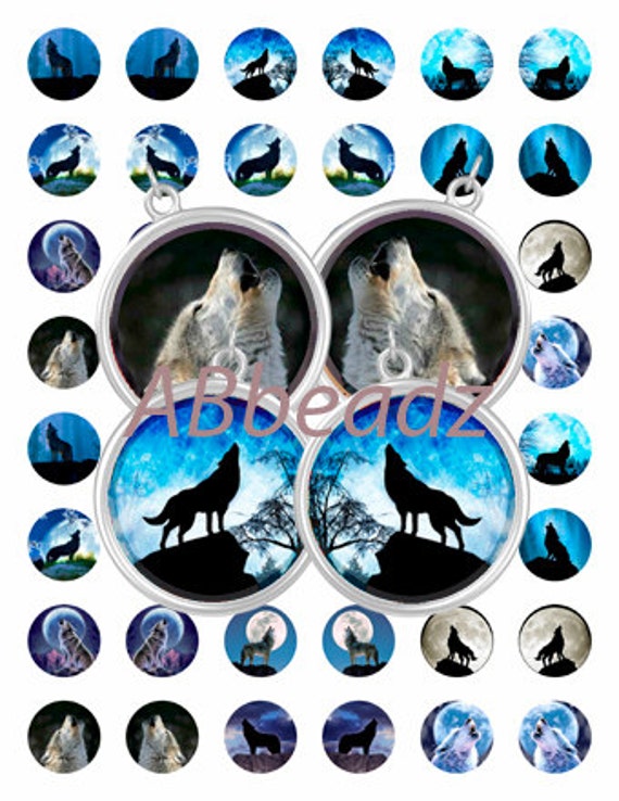 24 Paired 1 Round Howling Wolf Bottle Cap Images DIGITAL | Etsy