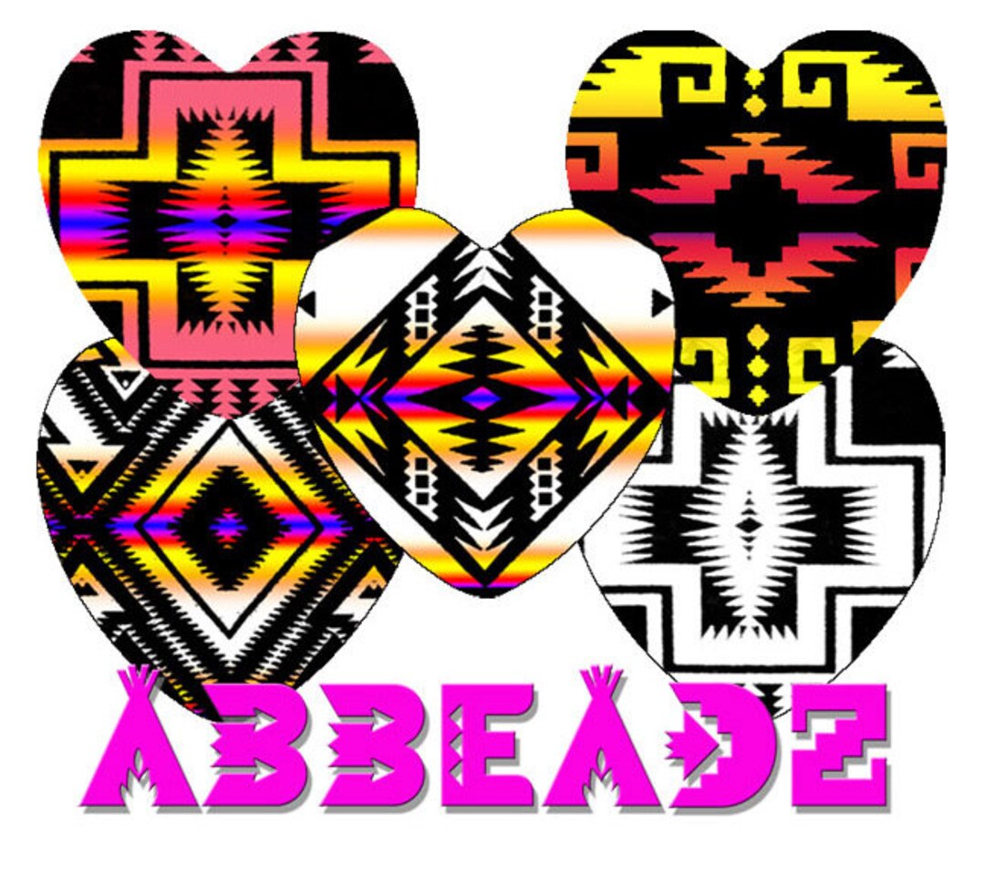 1" Heart Navajo American Tribal Patterns for Epoxy or Glass Cabs (2 ...
