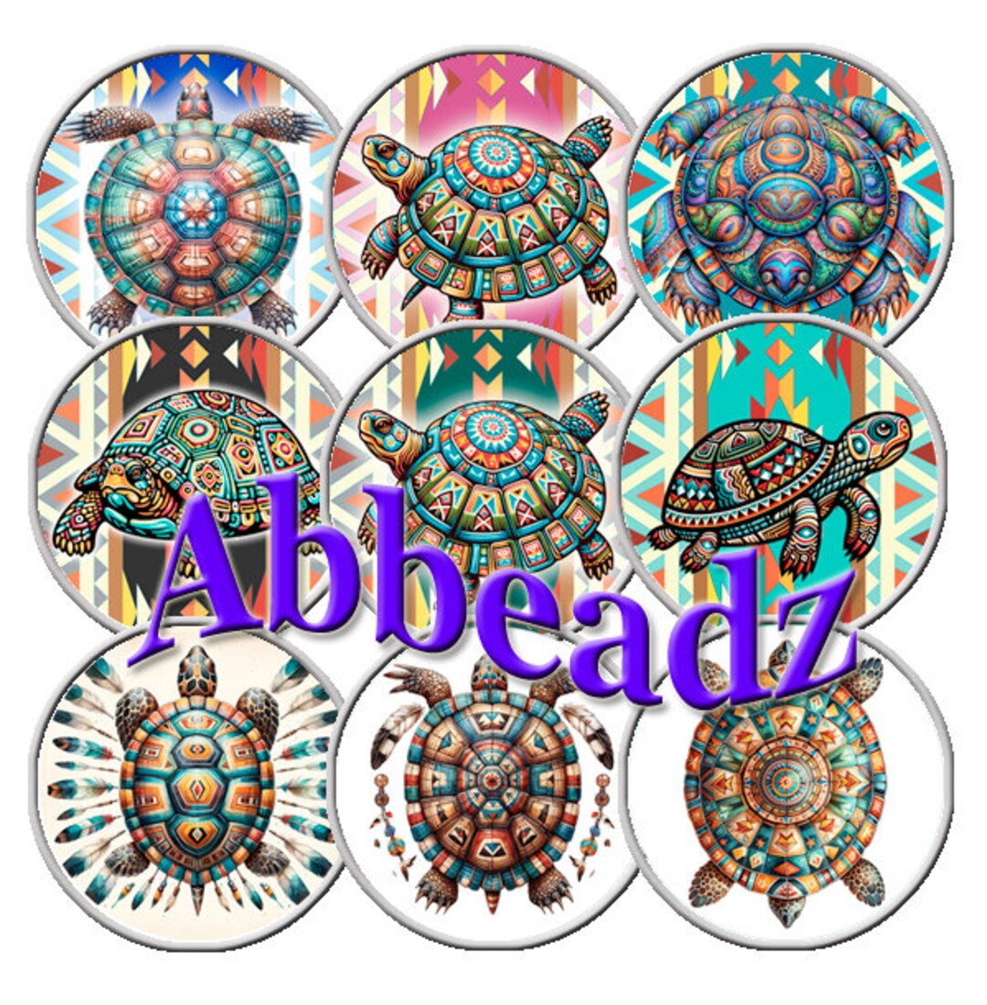 15 - 1", 1.5" and 2" Round Tribal Painted Turtles for Epoxy or Glass ...
