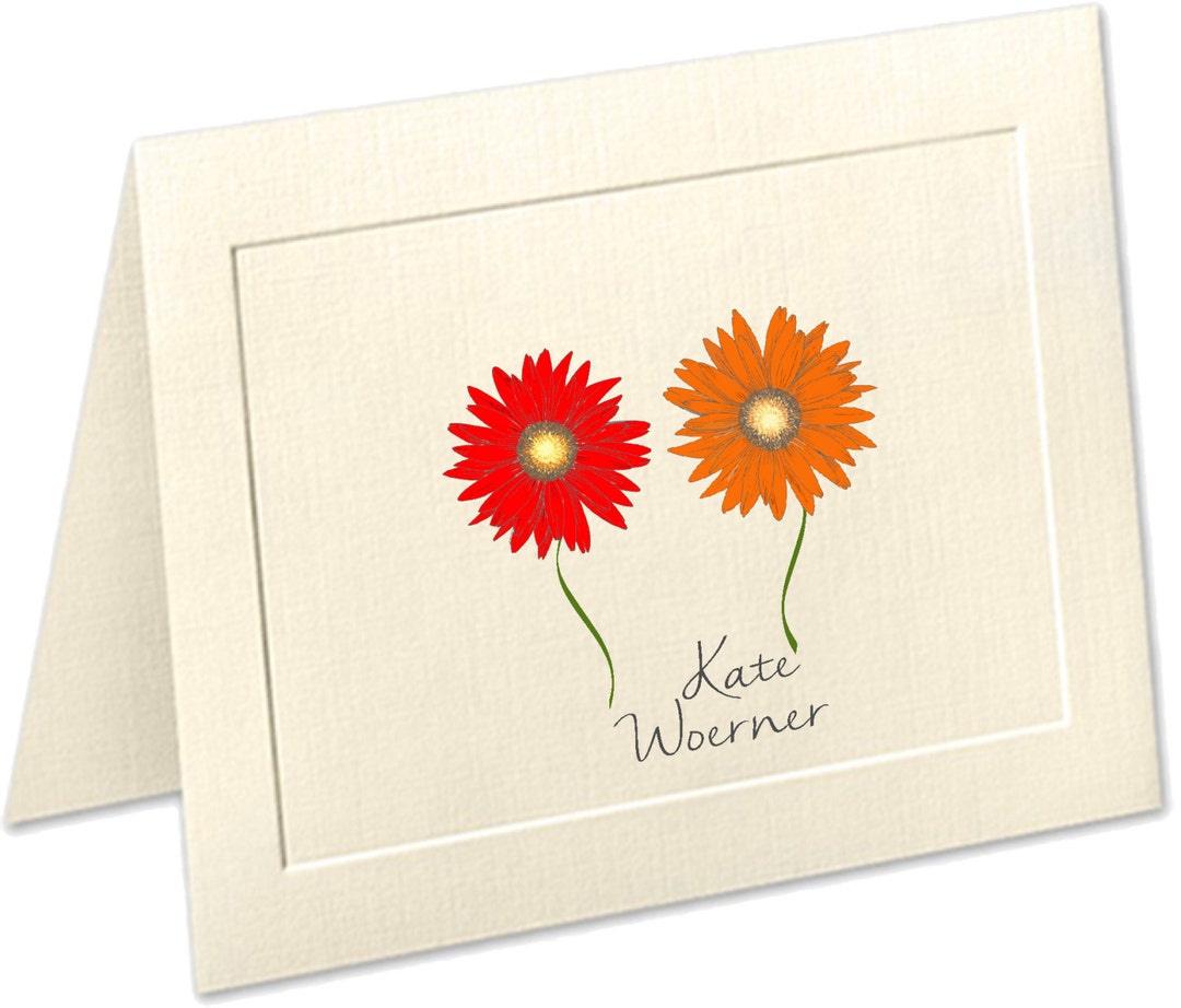Gerber Daisy Personalized Note Cards, Embossed Panel Linen Finish ...