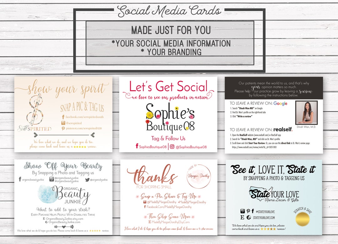 Social Media Cards, Etsy Review Cards, Etsy Thank You Notes, Snap a Pic ...
