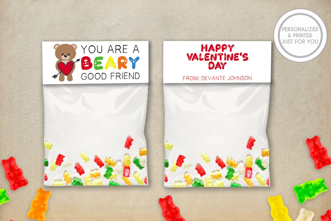 Kids Valentines Day Bag Toppers, Personalized Valentines Day Cards ...