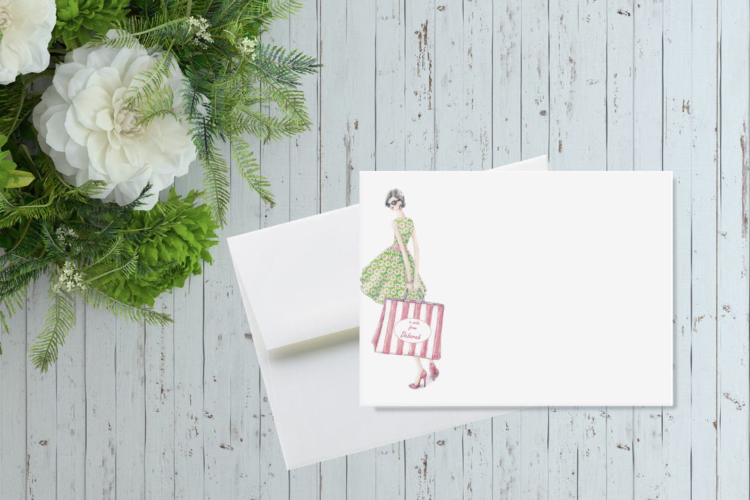 Personalized Flat Note Cards, Shopping Lover Stationery, Thank You ...