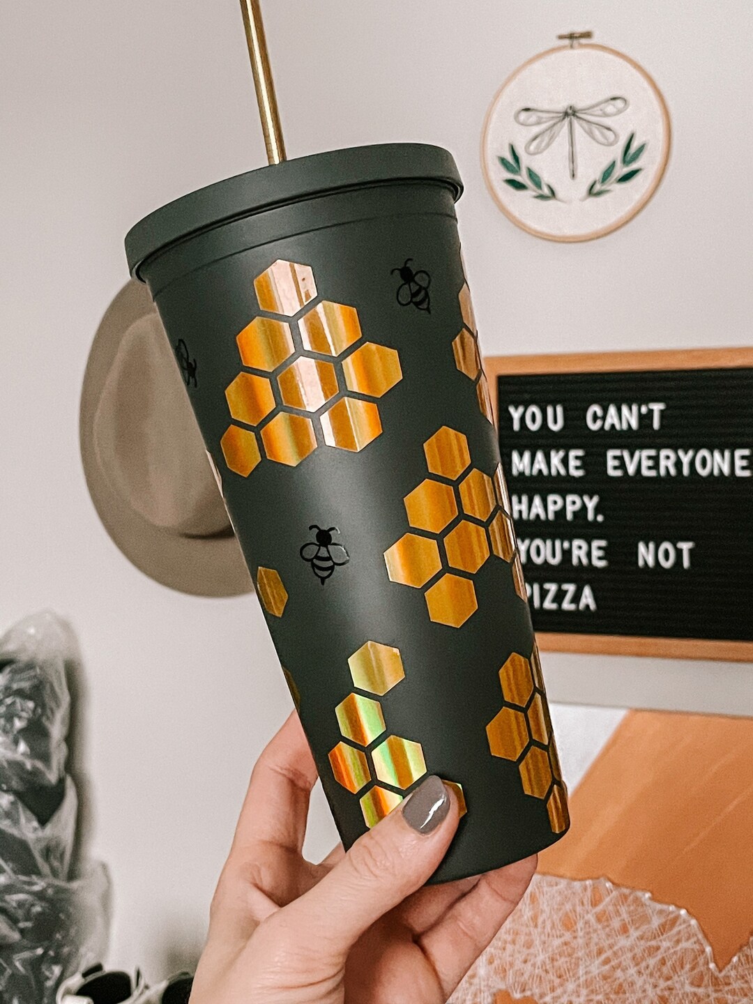 Bee & Honeycomb Custom Insulated Tumbler Large Iced Coffee Cup With ...
