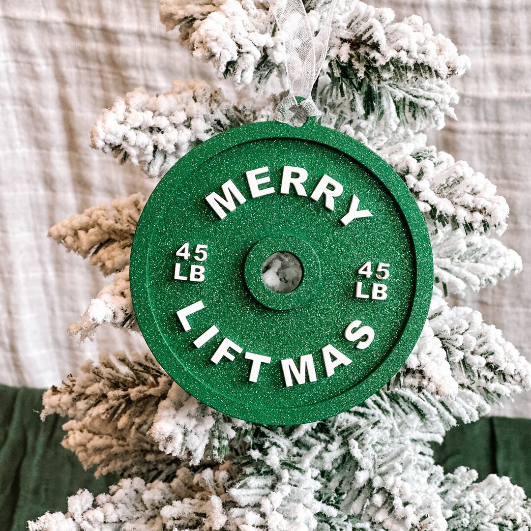 Green Merry Liftmas Weight Ornament Gym Gift Weightlifting Ornament ...
