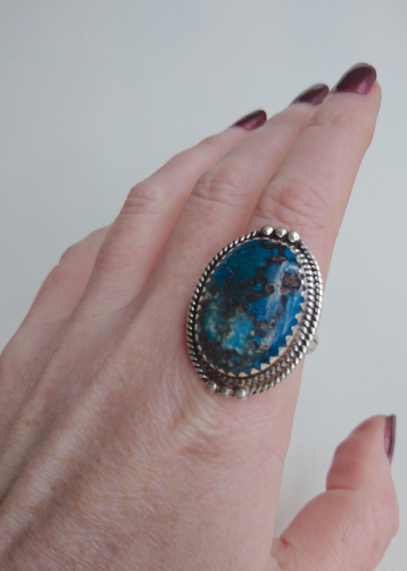 Vintage Sterling Silver Oval Blue Turquoise Colored Stone - Etsy