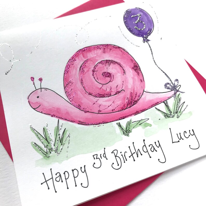 Sparkly Snail Card Personalised FREE Birthday Get Well or - Etsy