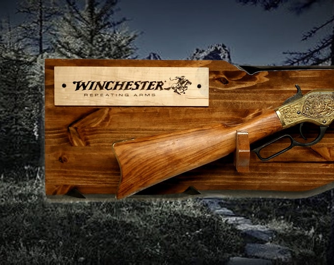 Rustic Lever Action Winchester Rifle Display Faux Live Edge Knotty Pine ...