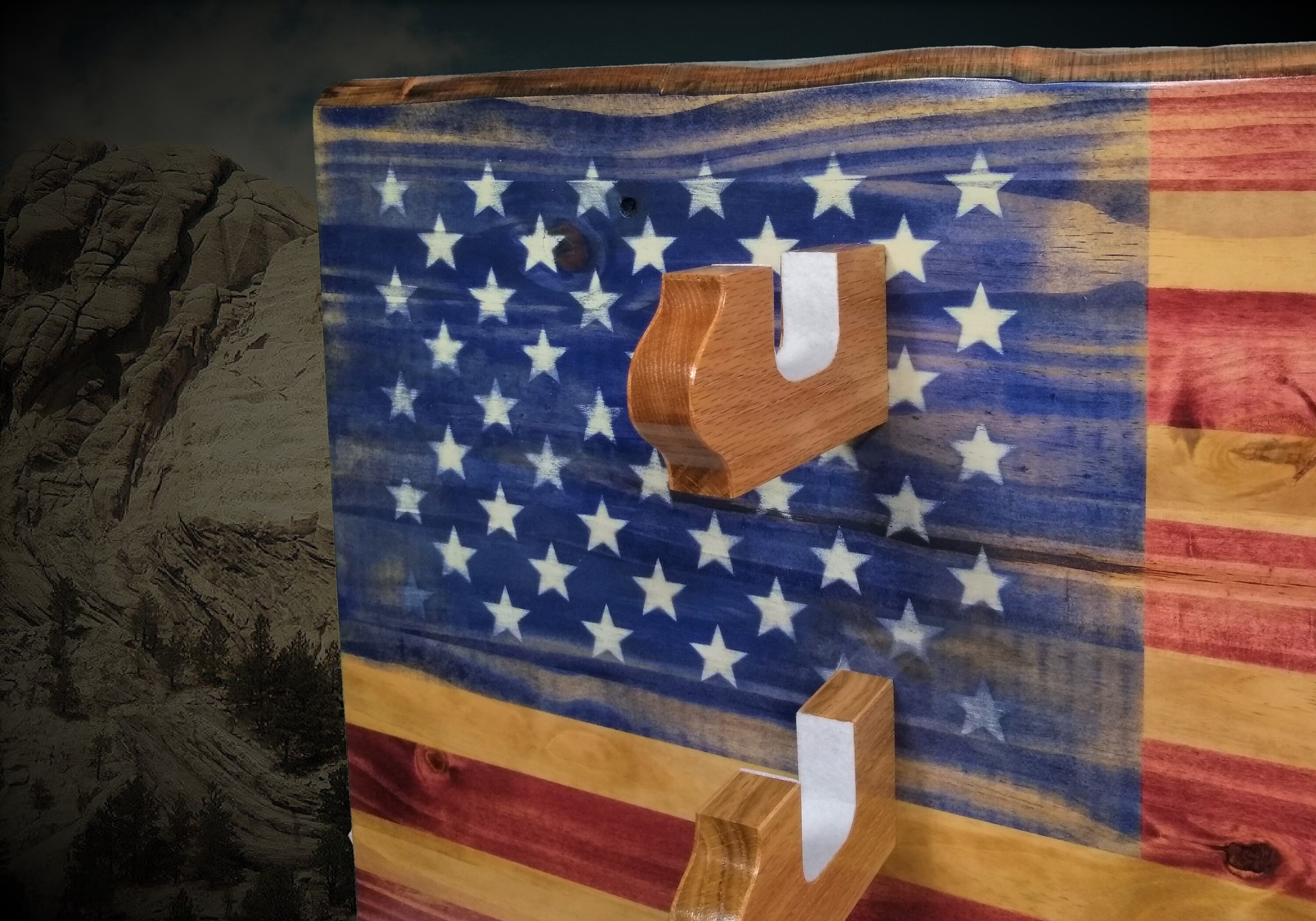 Rustic American Flag Gun Rack Old Glory 3 Place Knotty Pine Rifle ...