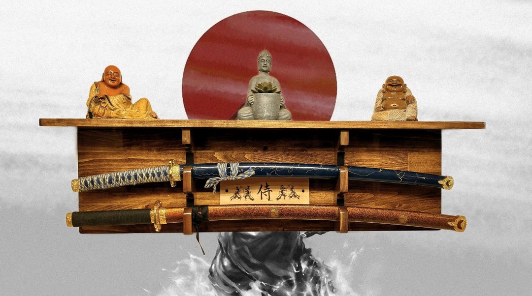 Traditional 2 TIER SWORD Rack and Shelf Display Beautiful Walnut Finish ...