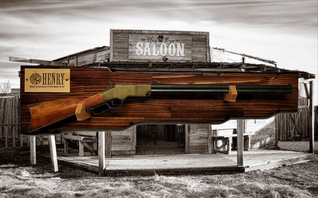 Rustic Lever Action Henry Gun Rack Display Rifle Faux Live Edge Knotty ...