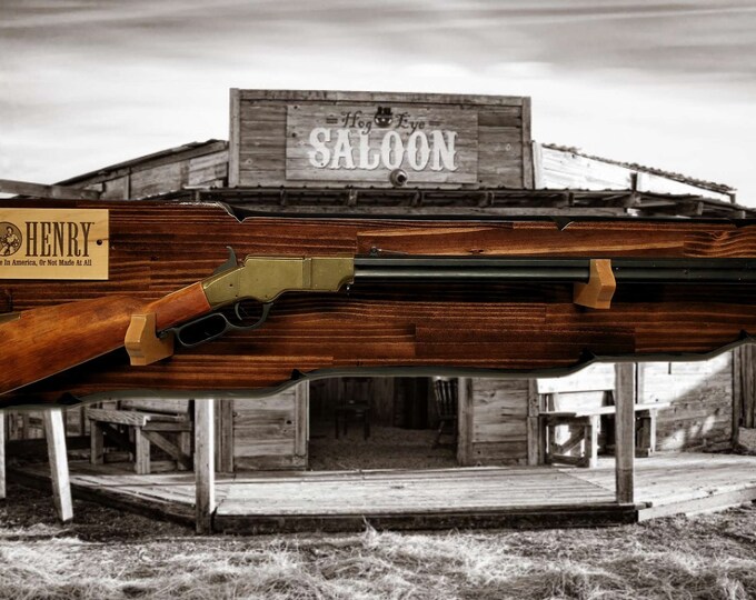 Rustic Lever Action Henry Gun Rack Display Rifle Faux Live Edge Knotty ...