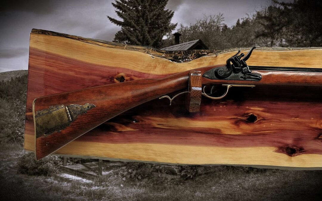 Rustic Live Edge Cedar Vintage Kentucky Long Gun Powder Horn Musket ...