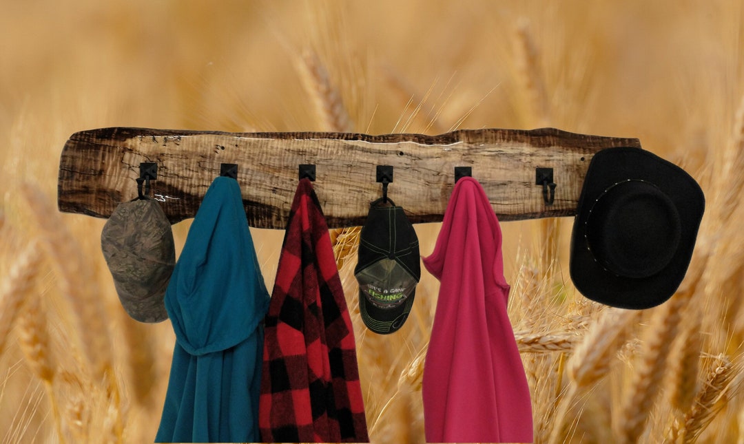 Very Rustic Live Edge Spalted Maple Coat Rack With 7 Contemporary Coat ...