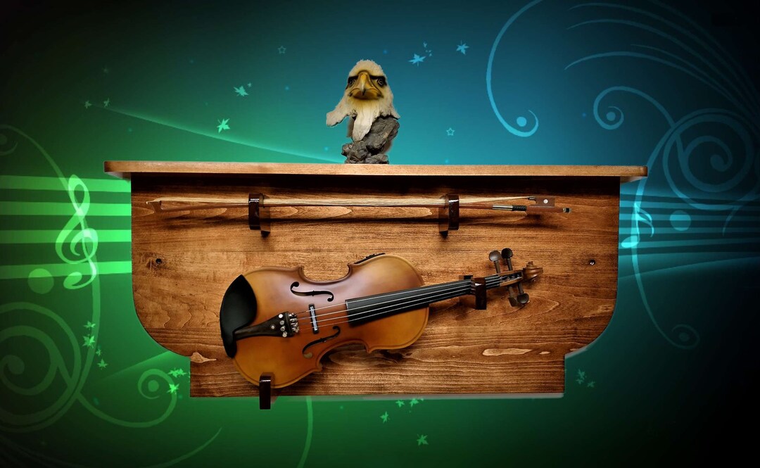 Wall Mount Violin Display Rack and Shelf Cherry Finish Unique Musical ...