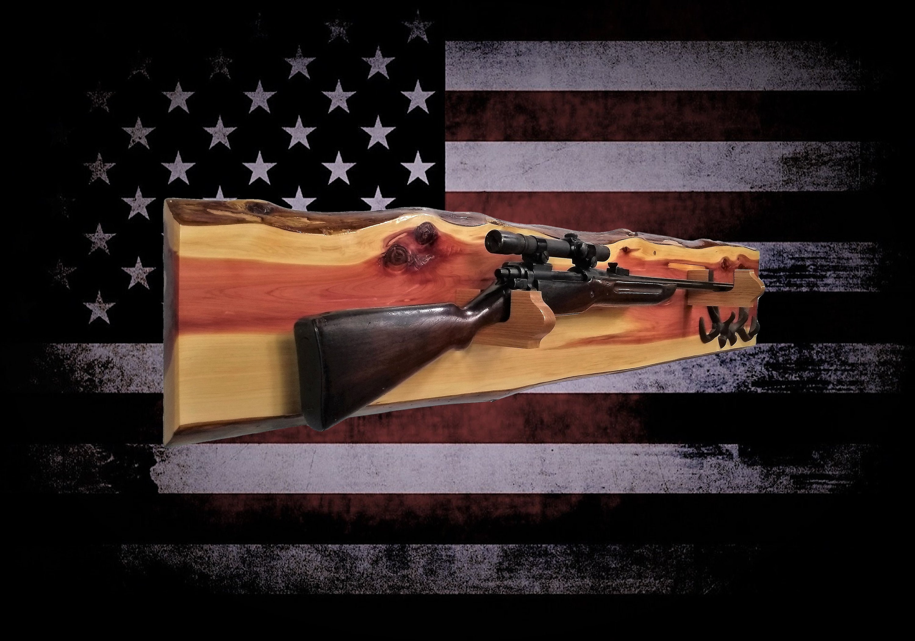 Rustic Wood Gun Rack Display Live Edge Cedar Rifle Shotgun Long Gun ...