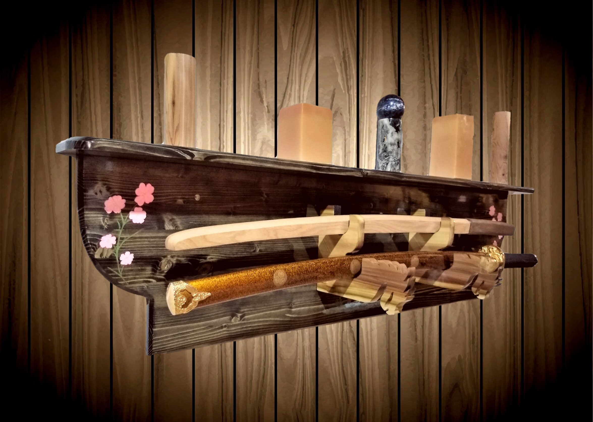 2 Tier Katana Bokken Samurai Sword Display Rack Shelf Dragon Holders ...