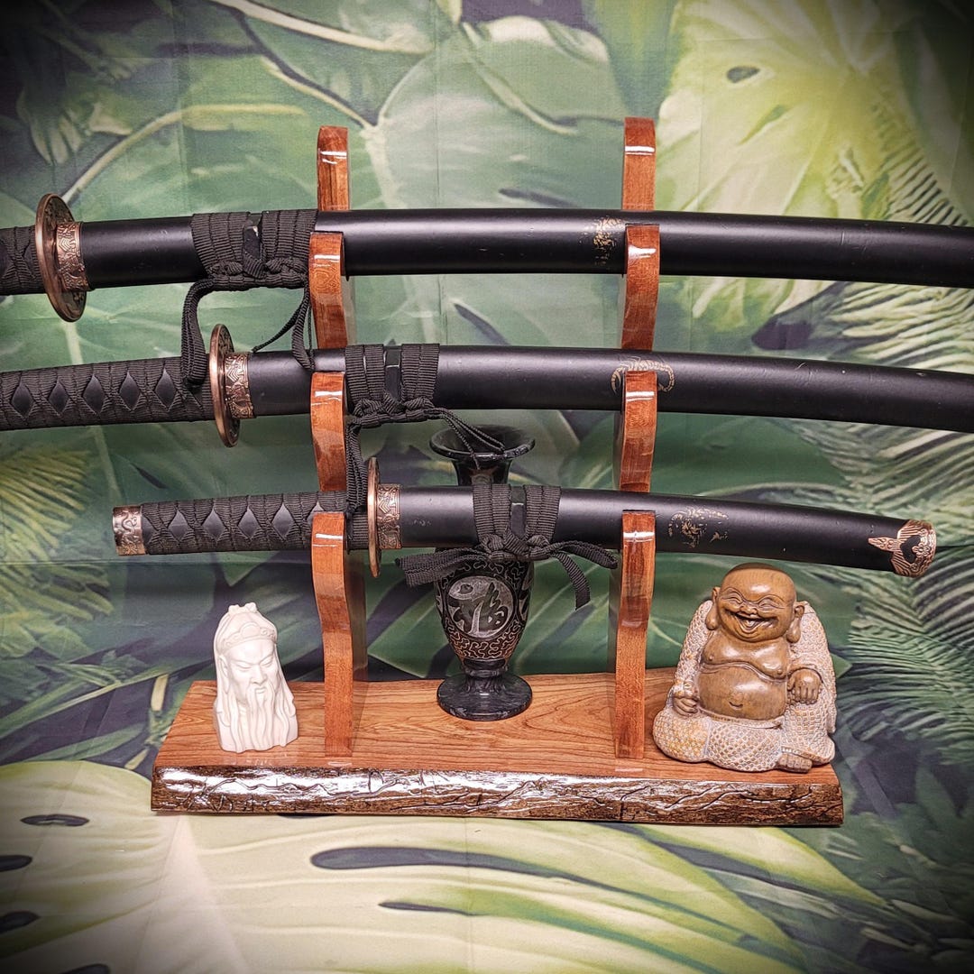 Live Edge Rustic 3 Tier Cherry Samurai Katana Display Stand Collector ...