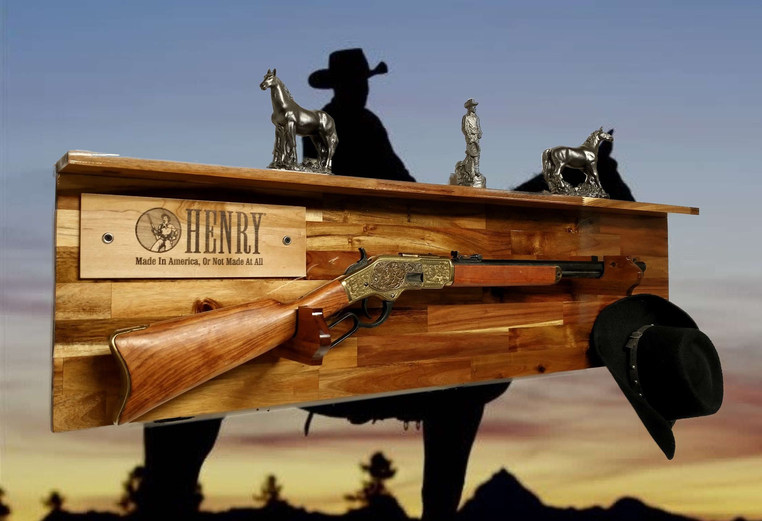 Traditional Henry Lever Action Rifle Display W/Shelf Wall Display ...