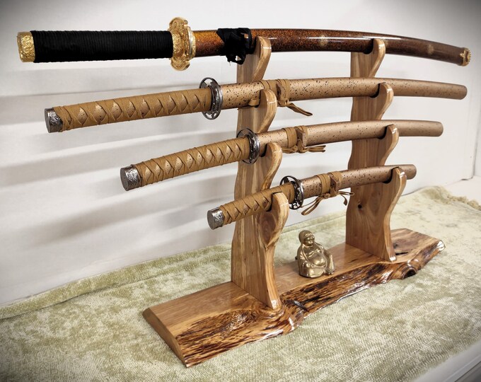 Rustic Swamp Oak Spalted Locust 4 Tier Sword Stand Katana Wakizashi ...