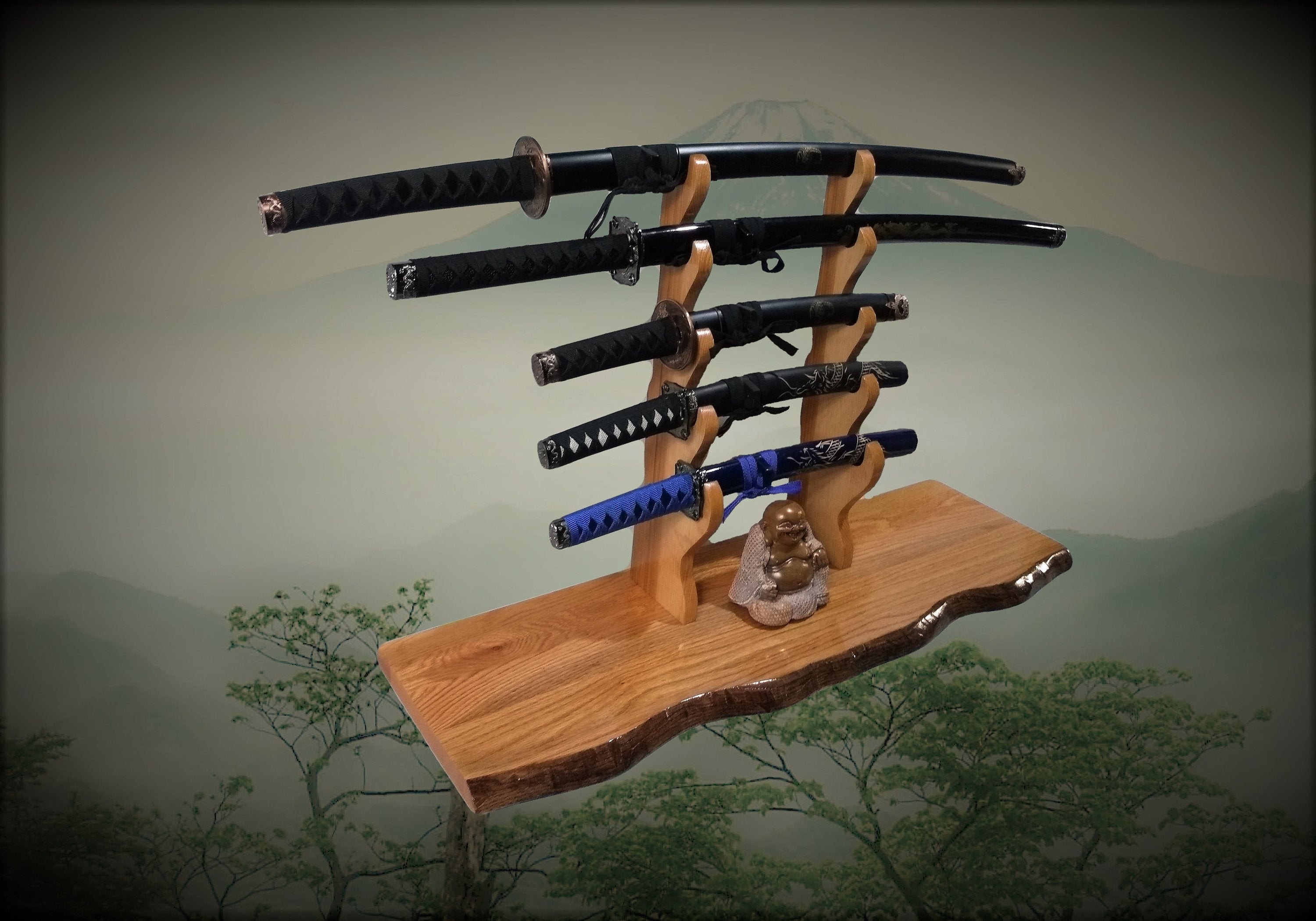 Solid Rustic Oak Katana Sword Stand Hickory Holders Mantel Desk Top solid-rustic-oak-katana-sword-stand-hickory-holders-mantel-desk-top
