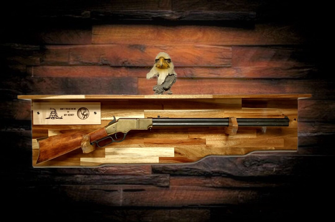 RUSTIC Lever Action Rifle Display W/shelf Wall Mount dont Tread on Me ...