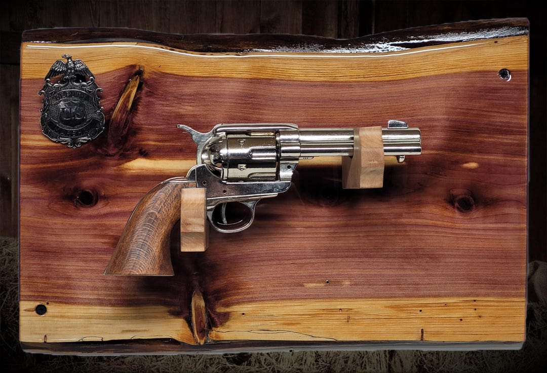 Rustic Live Edge Red Cedar Colt Peacemaker Pistol Marshal Badge Wall ...