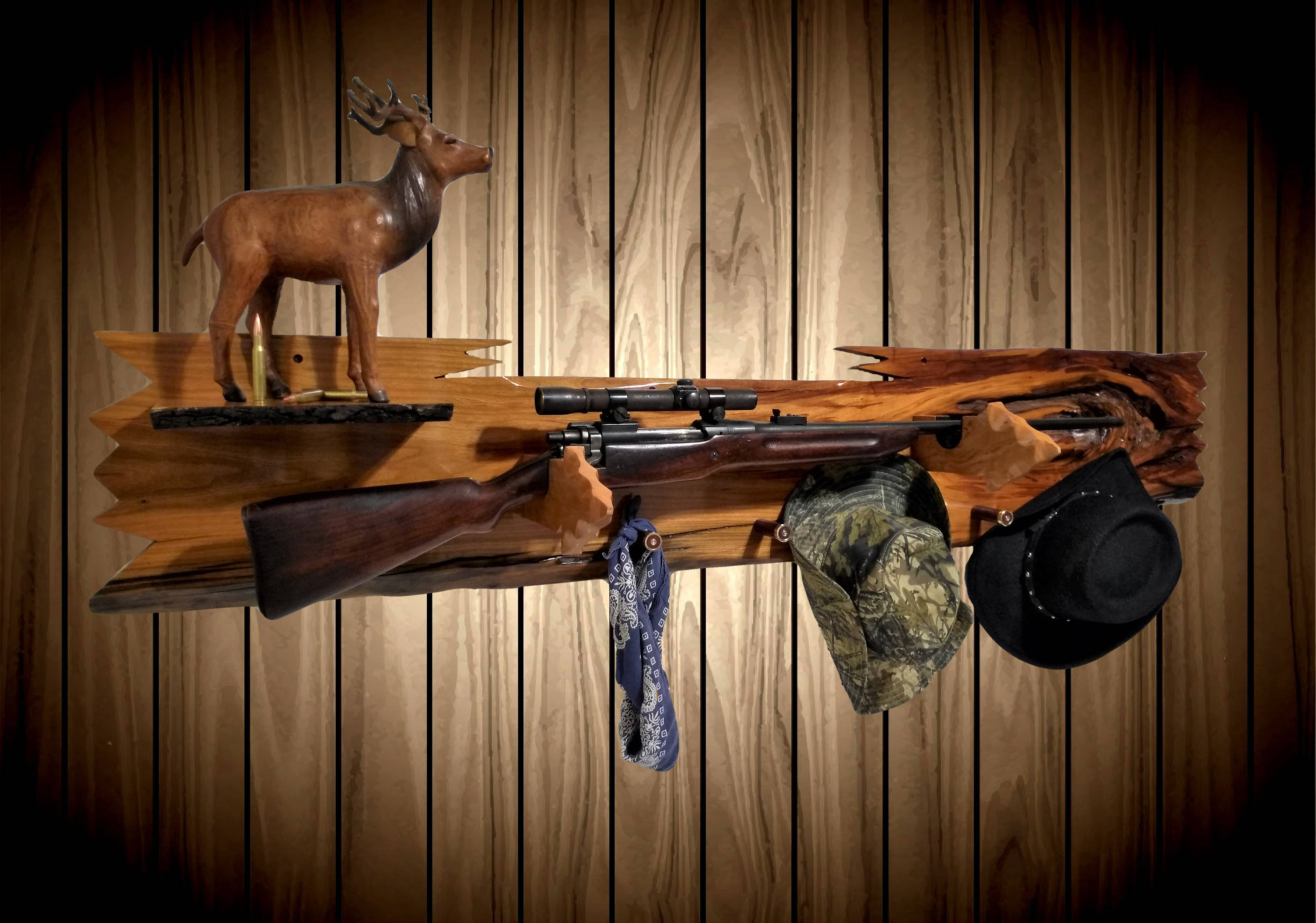 Rustic Live Edge Cherry Gun Rack Wall Mount Arrowhead Hangers Shelf ...