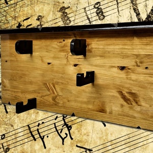 RUSTIC VIOLIN FIDDLE Wall Display With Shelf, Knotty Pine Black Hangers ...