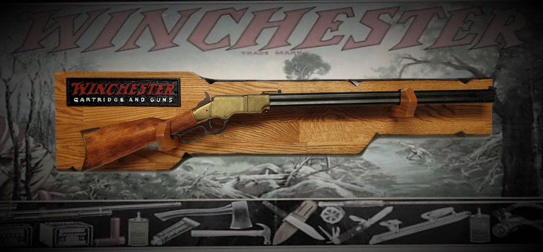 Rustic Lever Action Winchester Rifle Display Faux Live Edge Oak Gun ...