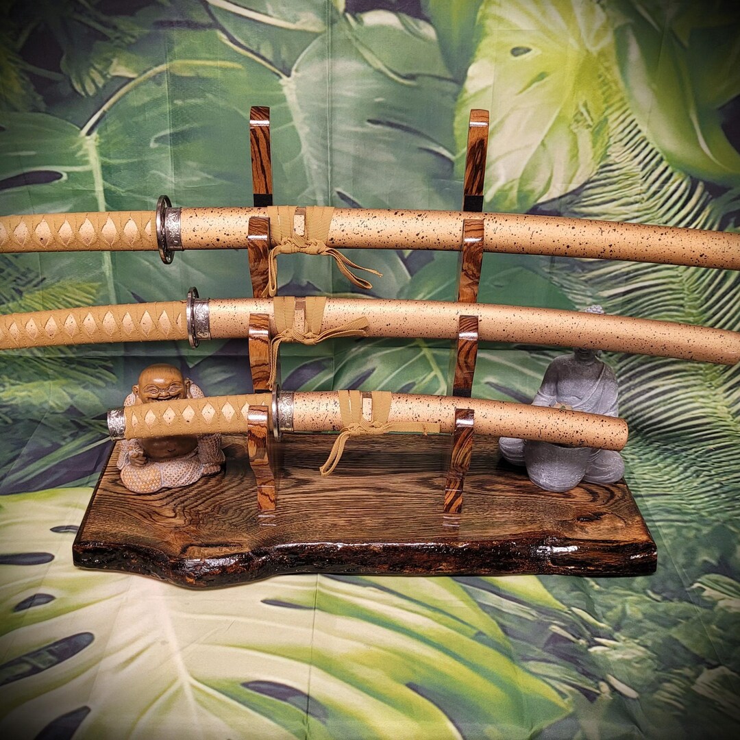 Rustic Live Edge Oak Sword Display Stand: Swamp Oak and Zebra Wood ...