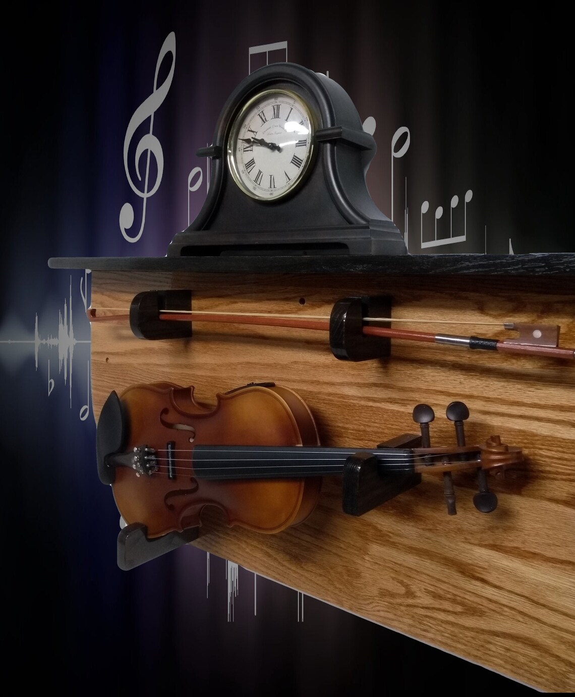 Solid Oak Violin Display Rack with Black Oak Shelf Unique | Etsy