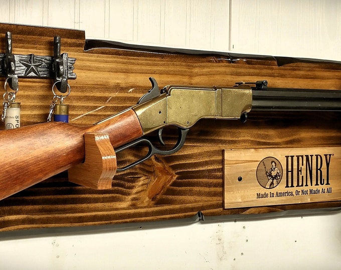 Lever Action Rustic Henry Gun Rack Display Rifle Faux Live Edge Knotty ...