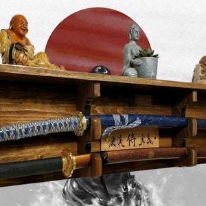 Traditional 2 TIER SWORD Rack and Shelf Display Beautiful Walnut Finish ...