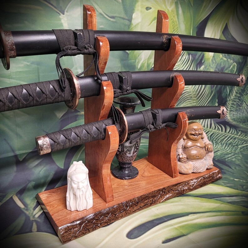 Live Edge Rustic 3 Tier Cherry Samurai Katana Display Stand Collector ...