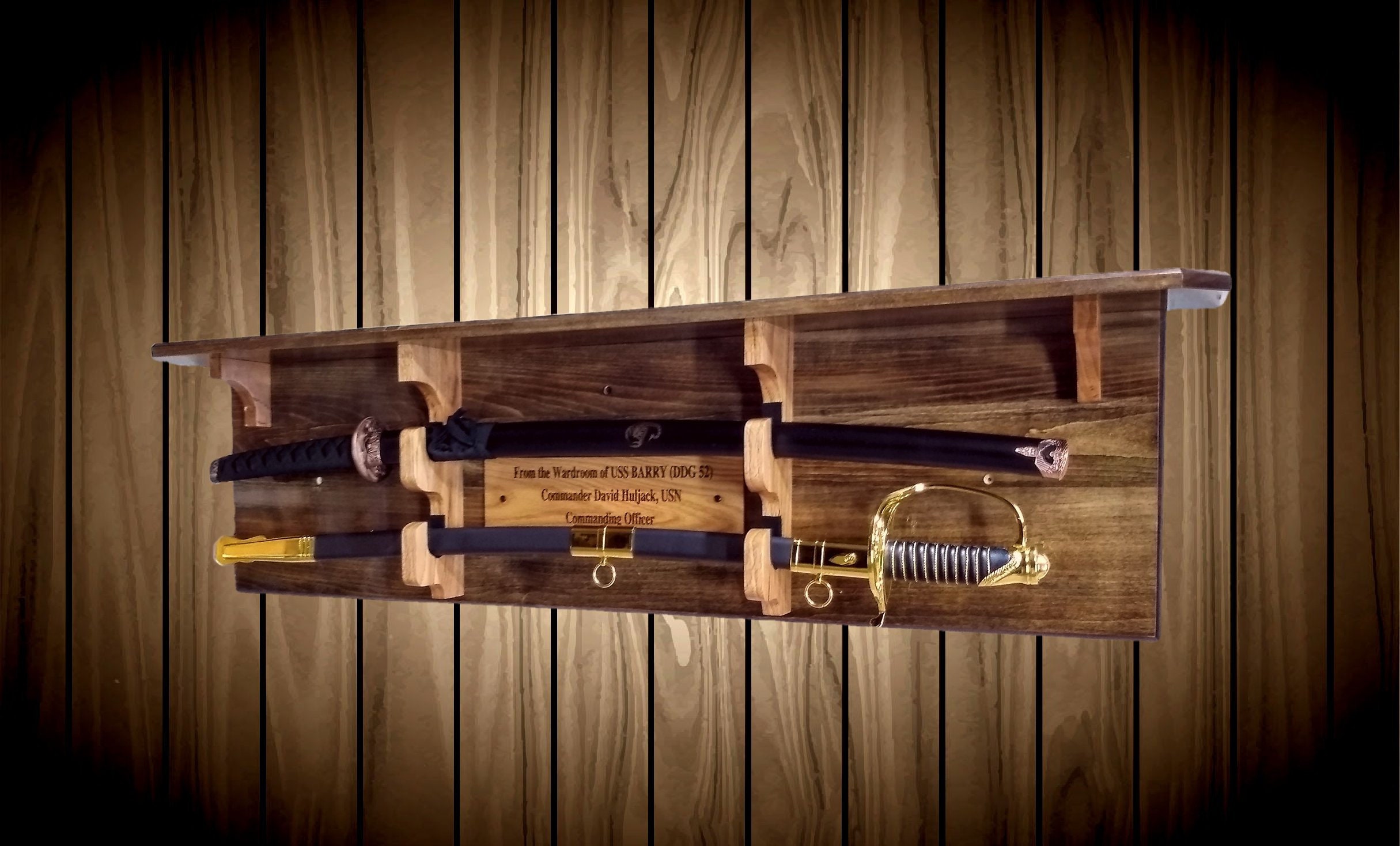 Custom Two Tier Sword Display Rack Shelf Military Walnut Finish Oak ...