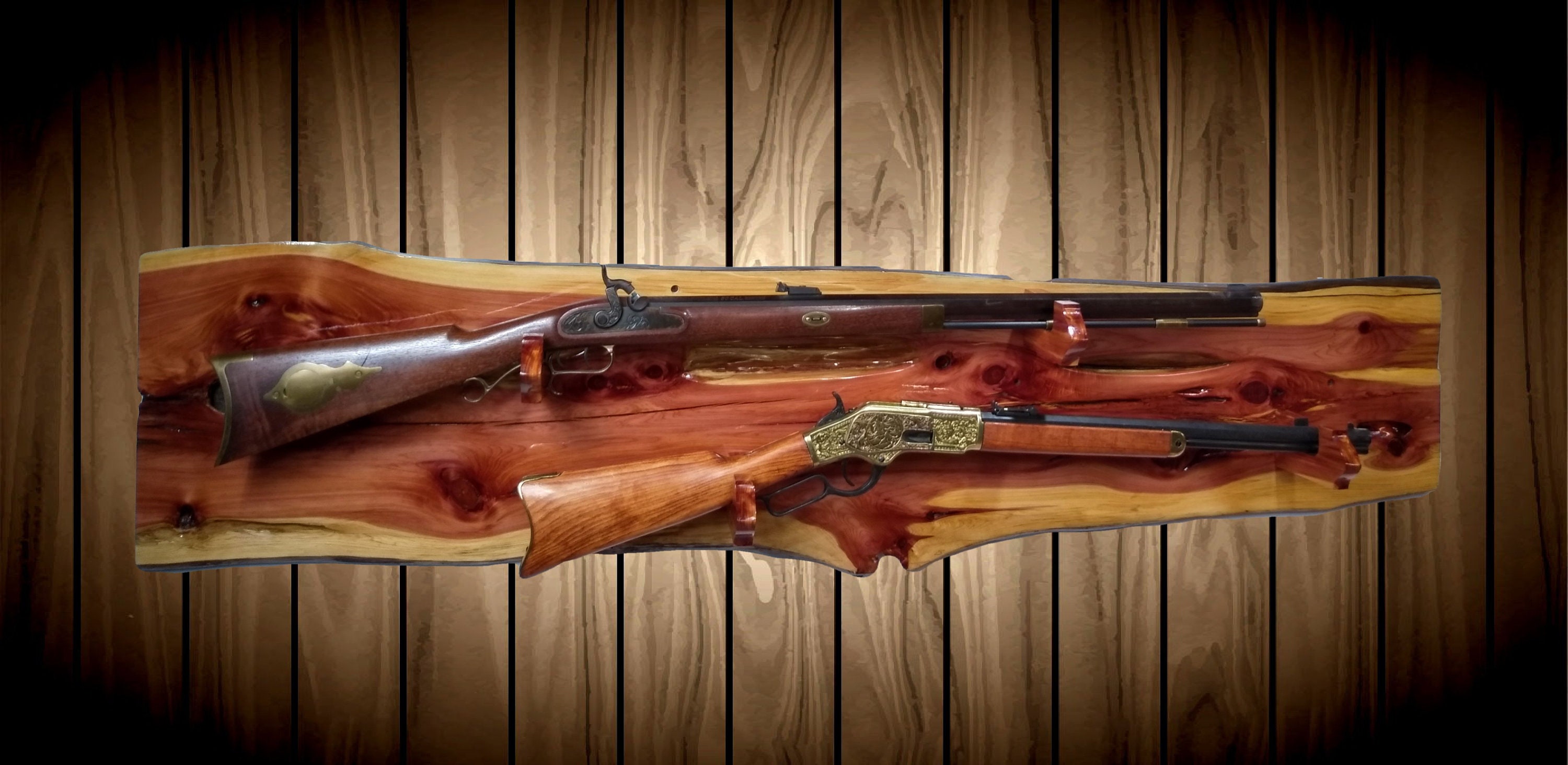 Rustic Raw Nature 2 Place Gun Rack, Wall Mount, Live Edge Knotty Cedar ...