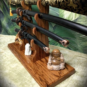 Unique Traditional 4-tier Zebra Wood Katana and Wakizashi Sword Display ...