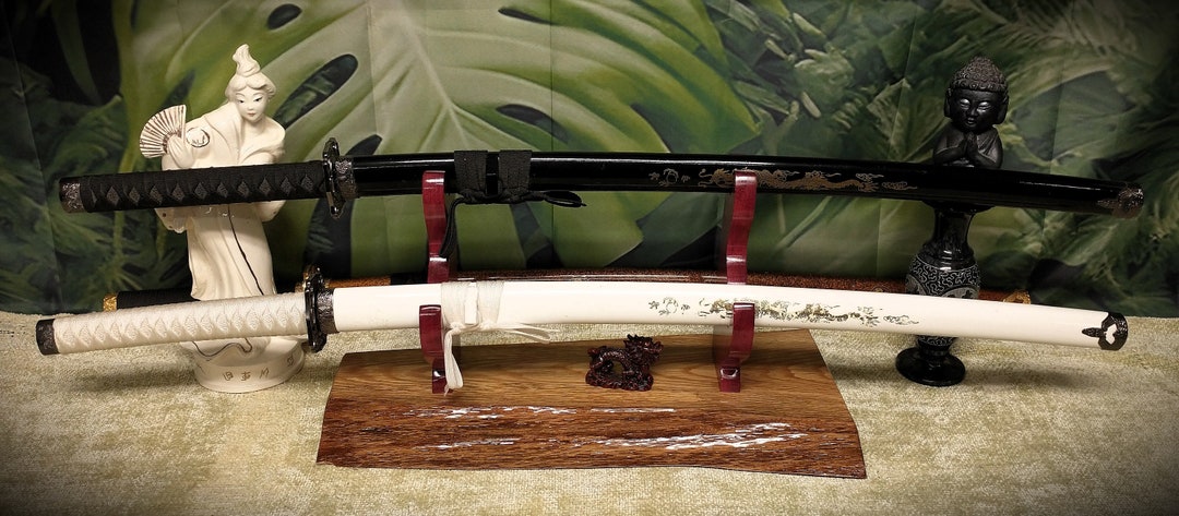 Live Edge Rustic 2 Tier Oak Purple Heart Display Stand Samurai Military ...