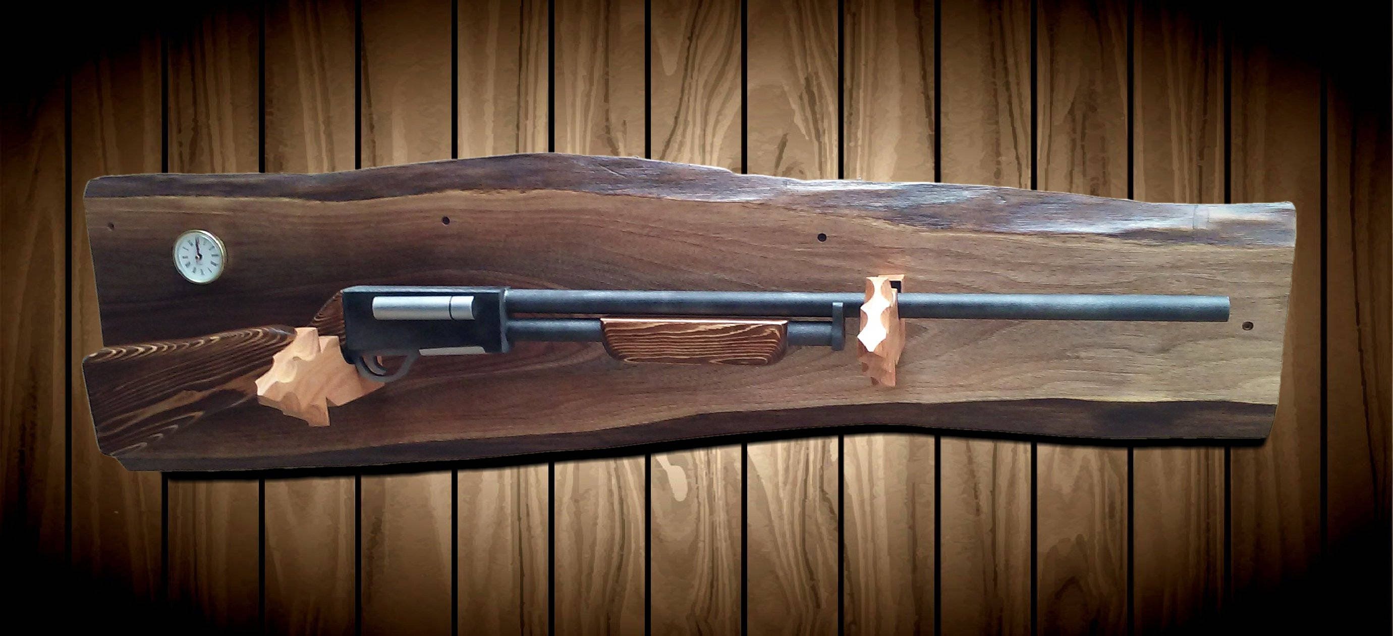 Rustic Live Edge Walnut Wall Gun Rack with Wood Arrowhead Hangers ...